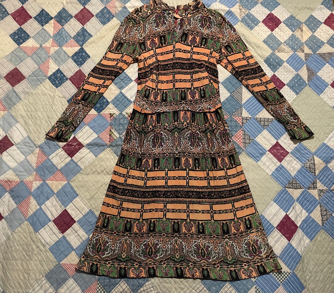 Vintage 70s Berkshire B Tween Psychedelic Fit and Flare Print Dress ...