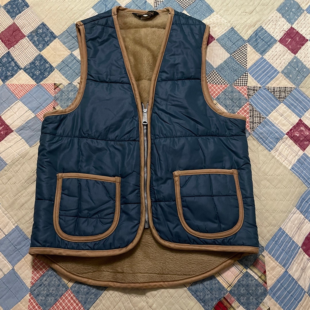 Vintage 70s Puffer Windbreaker Vest Weathercaster USA / 1970s Blue Faux ...