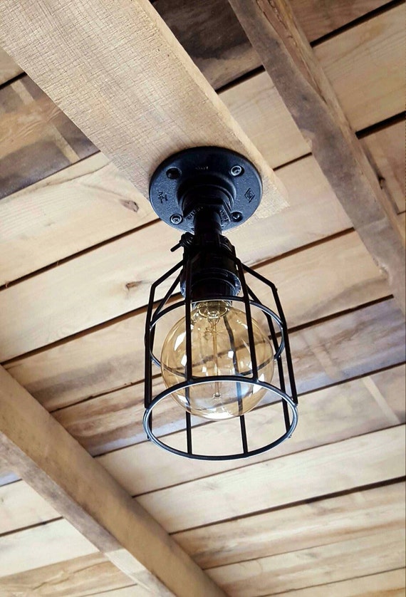 Cage With Edison Bulb Ceiling Mount Industrial Cage Ceiling Light With