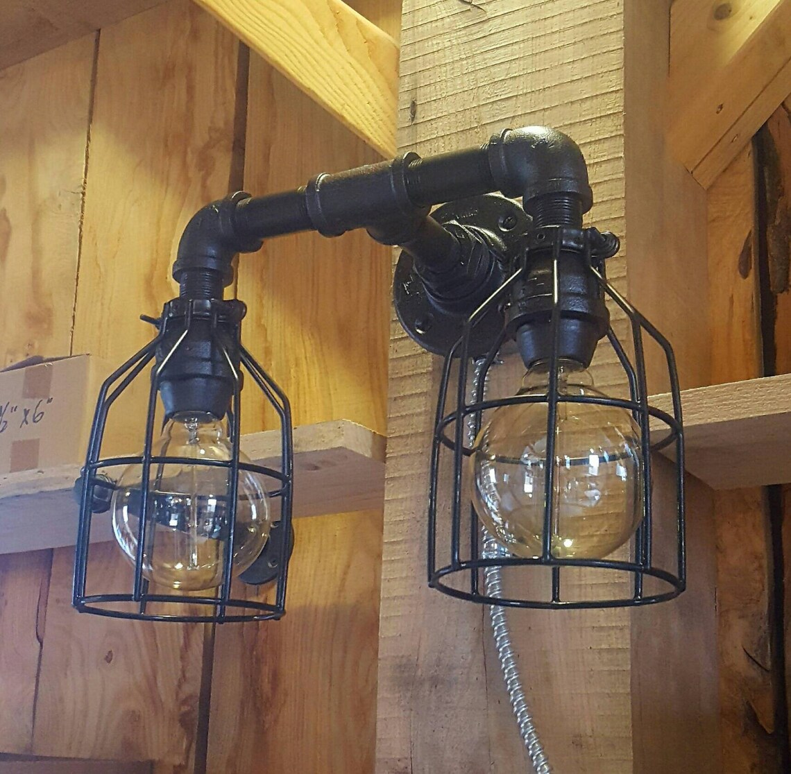 Rustic Industrial Lighting, Double Sconce Wall Light, UL LISTED, Iron ...