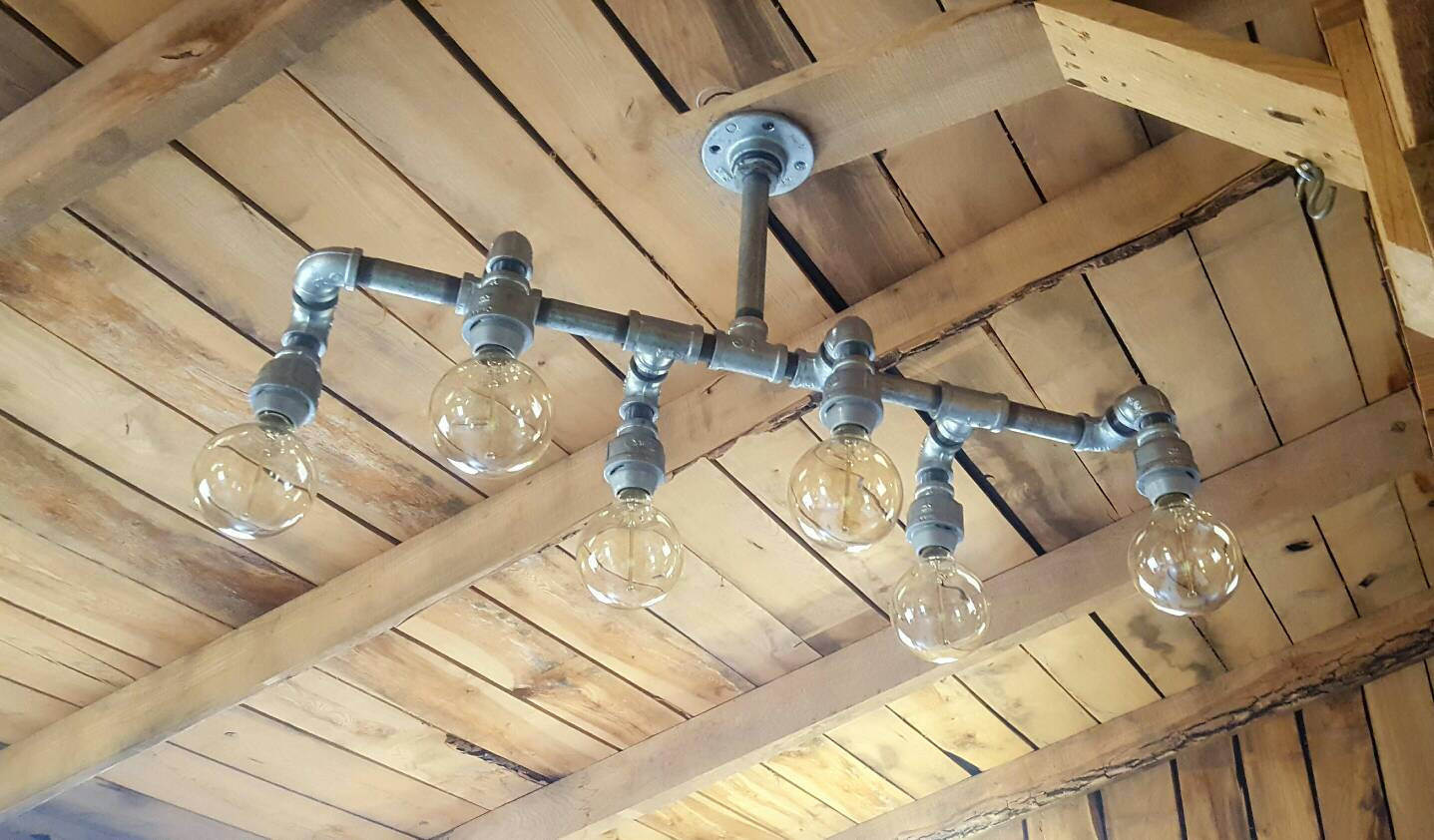 Rustic Industrial Lighting Chandelier, GALVANIZED Stagger Steampunk ...