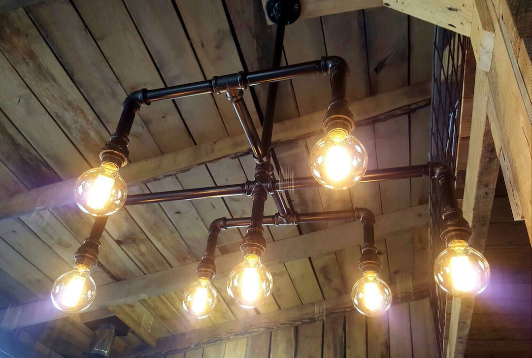 Industrial Lighting Chandelier, Iron Pipe Ceiling Light, Large 7-bulb ...
