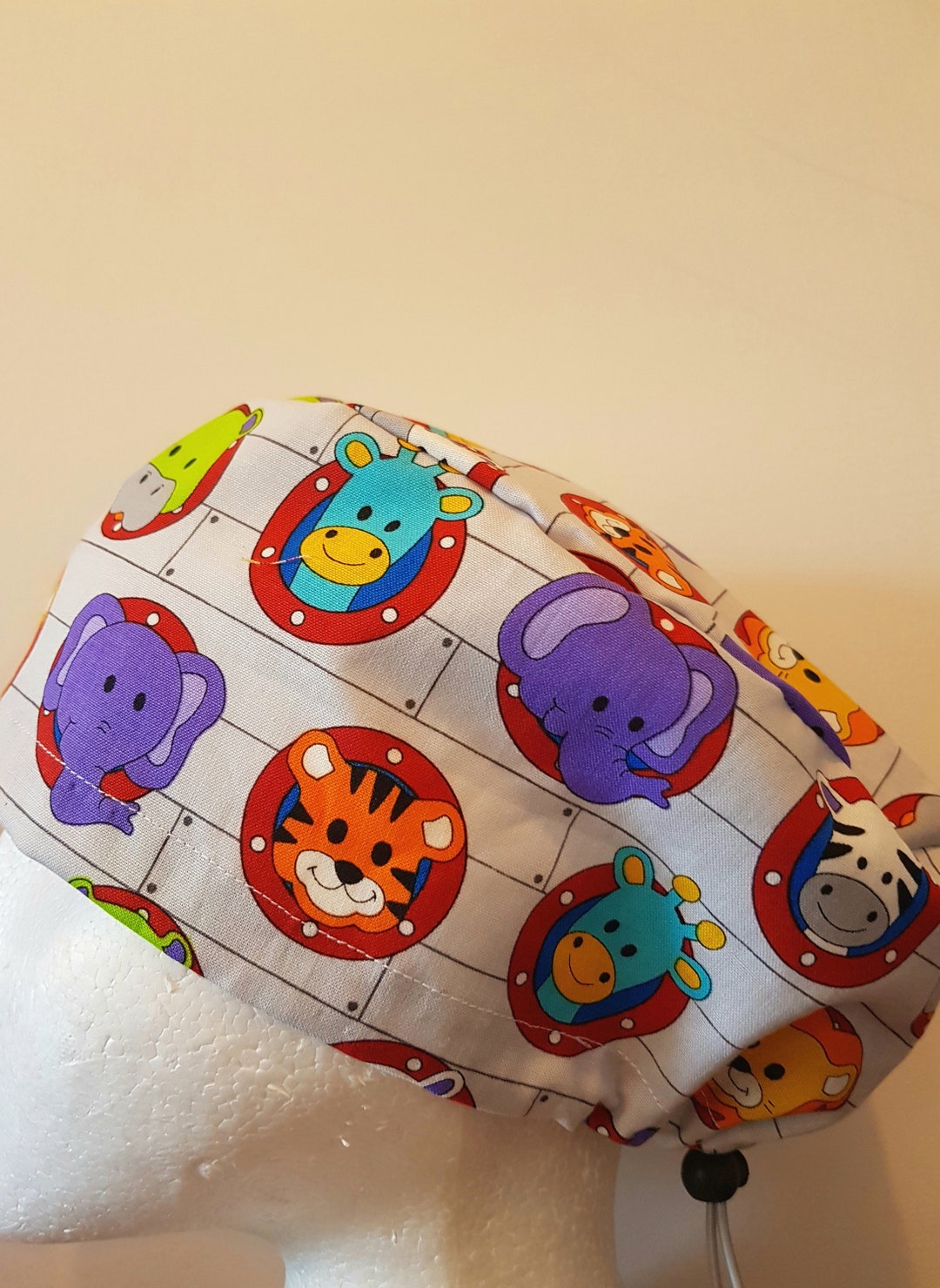 Scrub Hat Surgical Scrub Cap/animal Ark on Grey /elastic Toggle Back ...