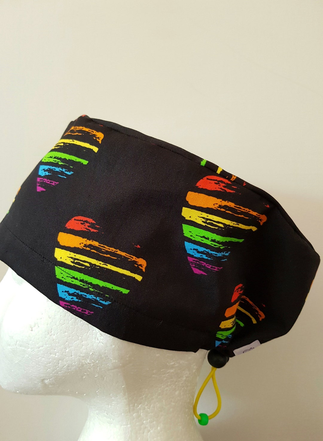 Scrub Hat Surgical Scrub Cap/rainbow Love Hearts Striped on Black ...