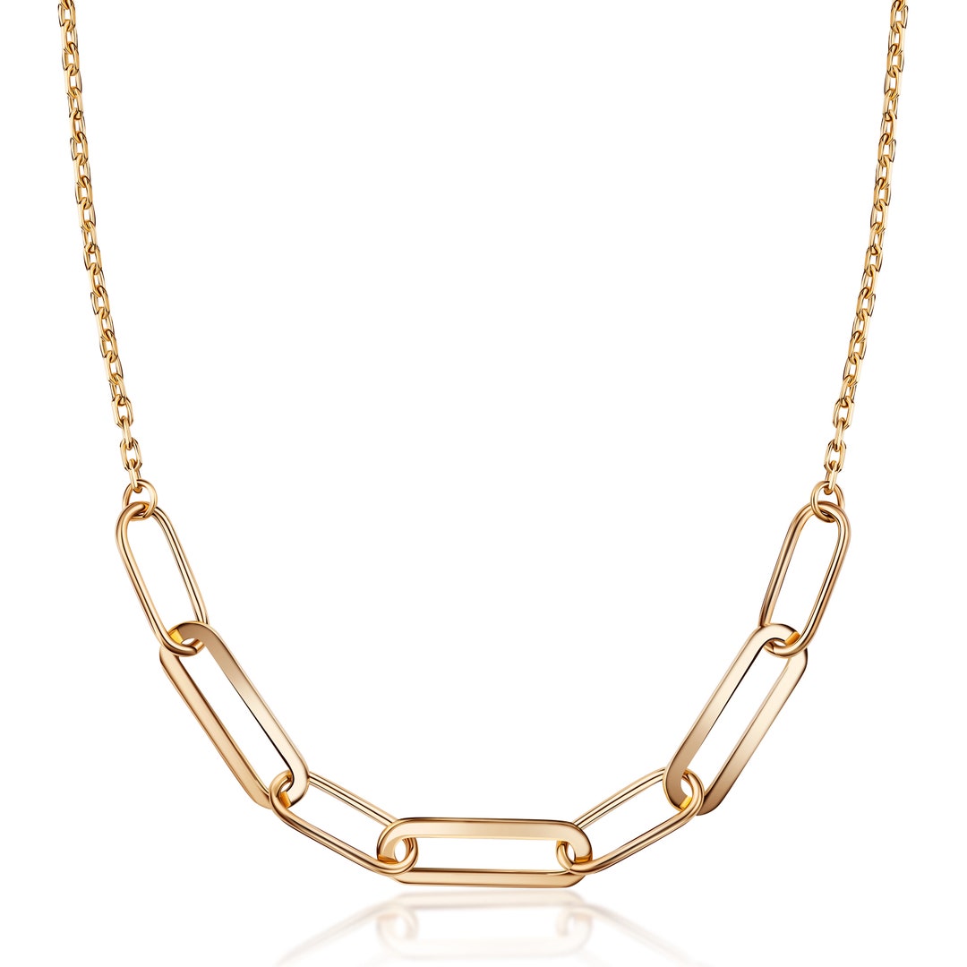 14K Solid Gold Paperclip Chain Necklace - Etsy
