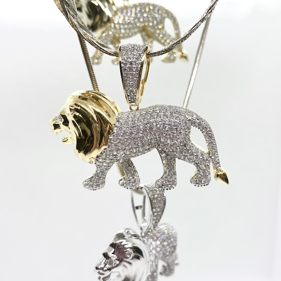 925 Sterling Silver Iced Out Lion Pendants gold Silver & - Etsy