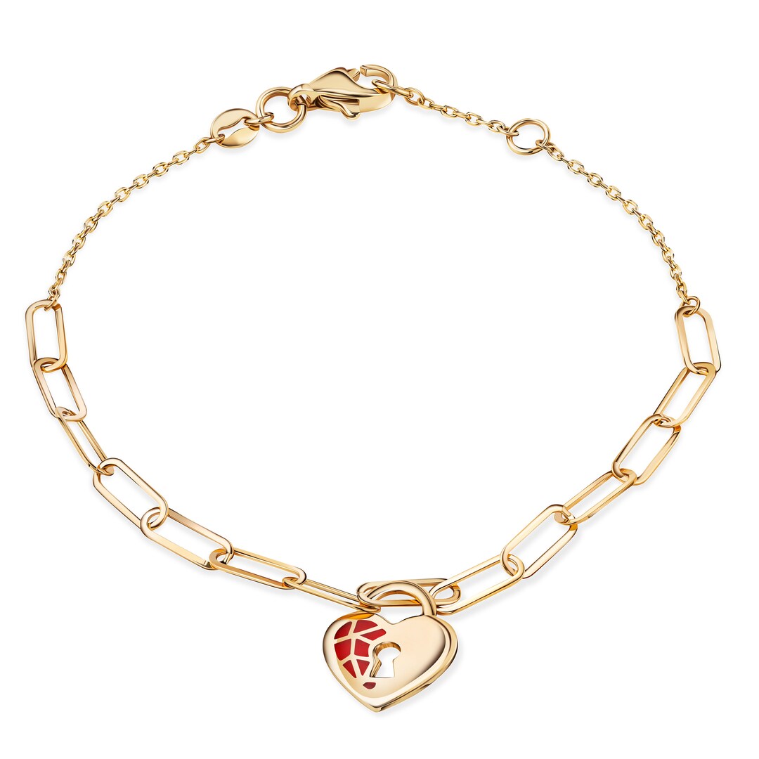 14K Gold Ruby Lock Heart Bracelet - Etsy