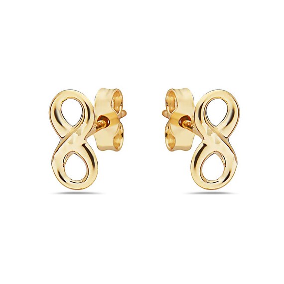 14K Solid Gold Infinity Stud Earrings With Real 14K Gold - Etsy