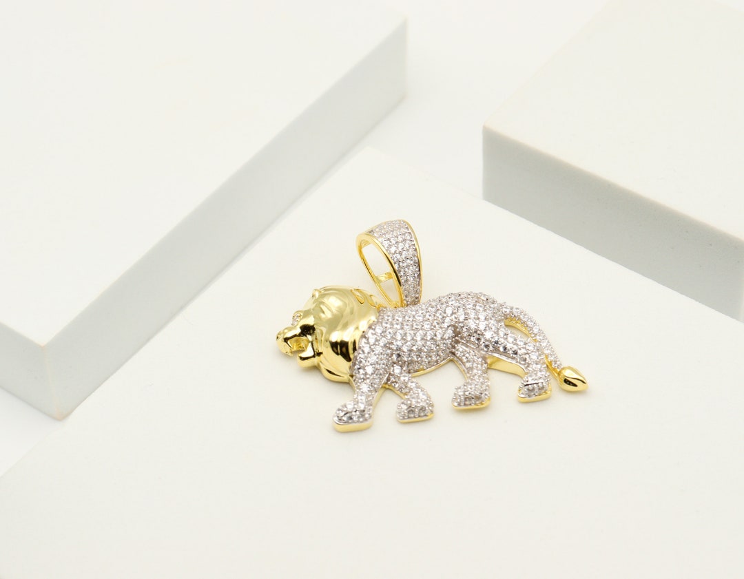 925 Sterling Silver Iced Out Lion Pendants gold, Silver, & Two-tone - Etsy