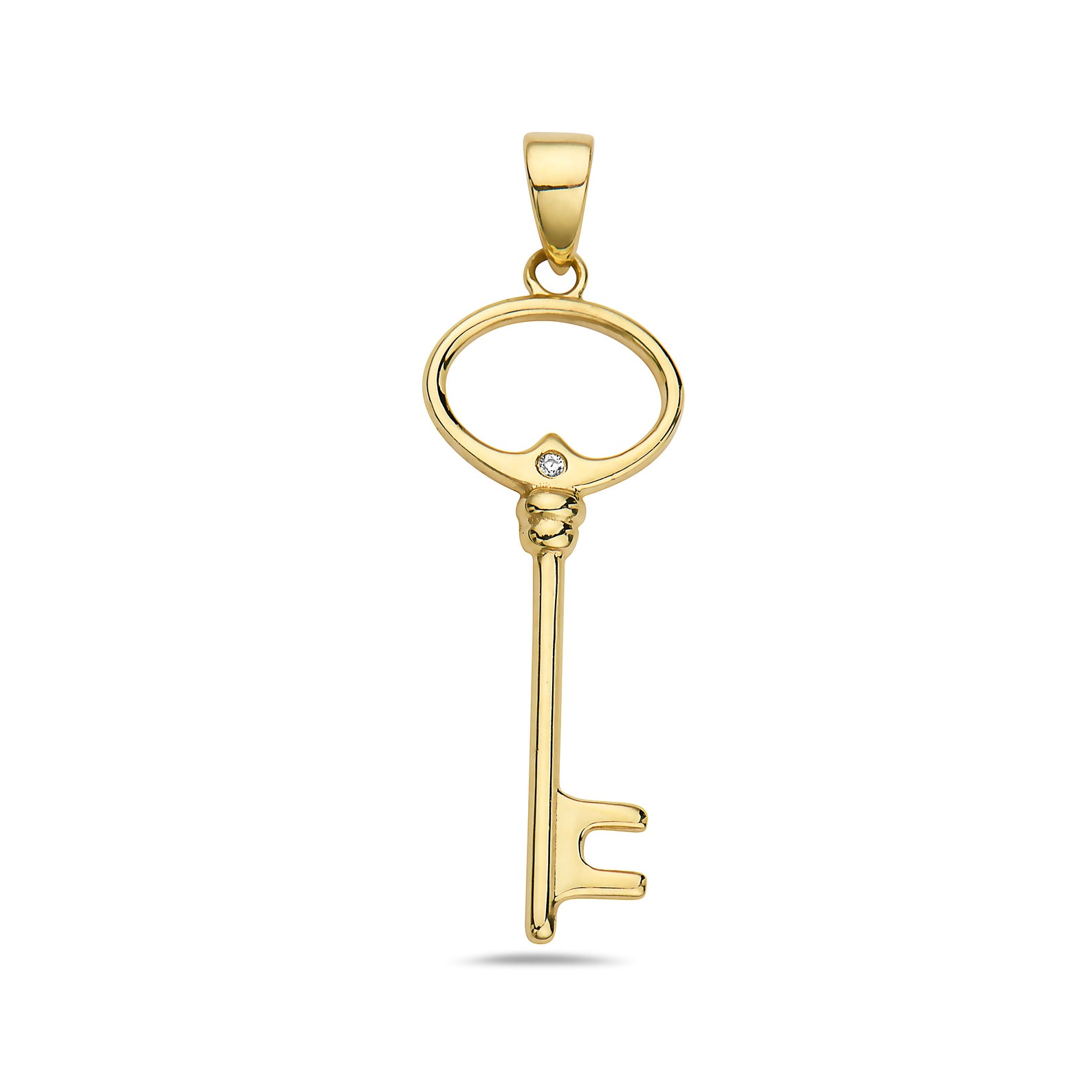 14K Yellow Gold Key Pendant With Single CZ Diamond - Etsy