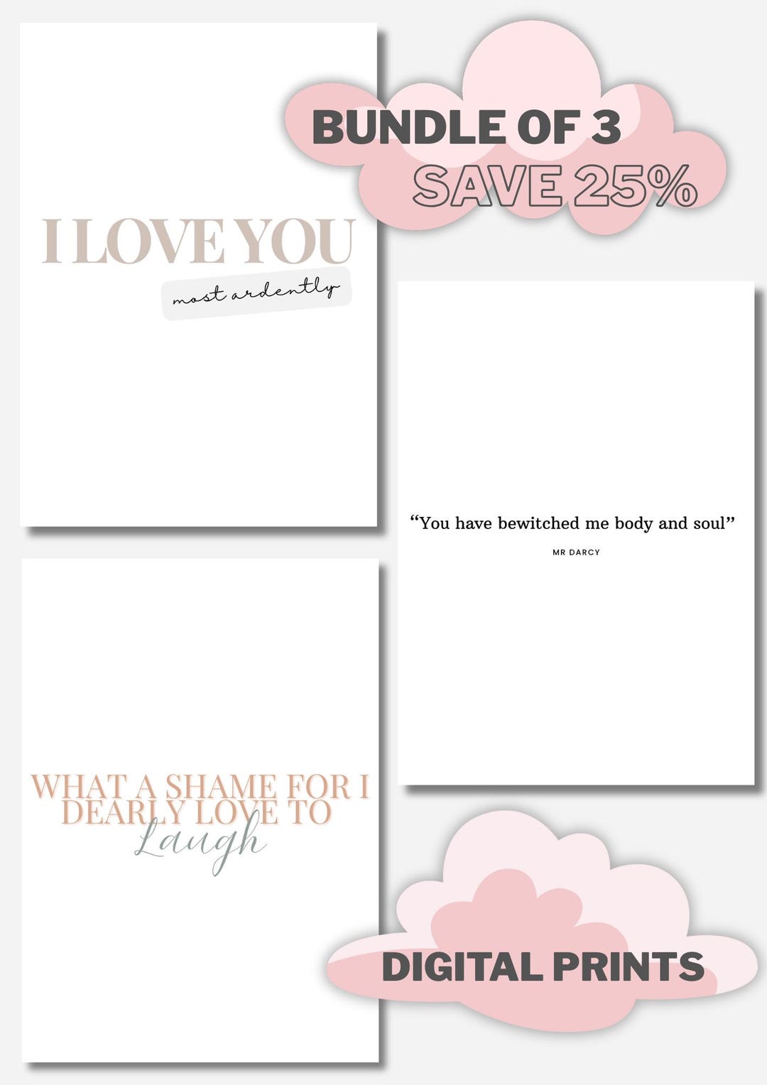 Jane Austen Quote Wall Art Bundle - Pride and Prejudice Printable Set ...