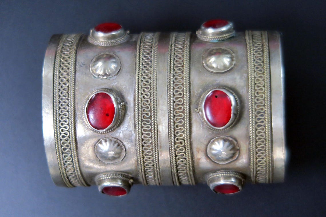 Vintage Turkmen Jewelry- Long 2-tier Ersari Bilezik Cuff Bracelet ...