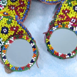 Hand-beaded Panel With Tufted-bell Accents and Mirrors Vintage Afghan ...