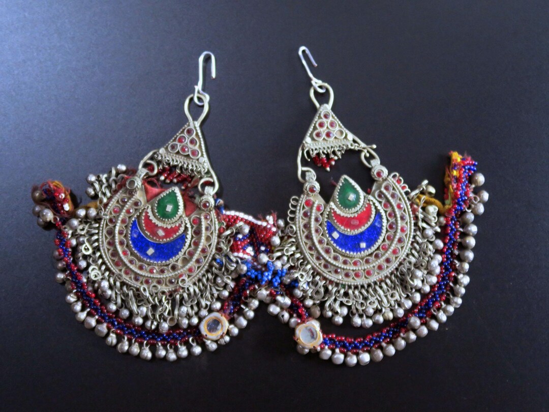 OLD TRIBAL HEADPIECE - Traditional Afghan Hair Jewelry With Large ...