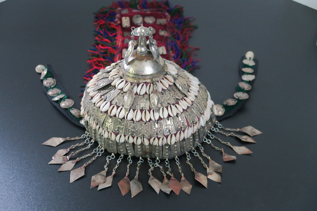 VINTAGE TURKMEN HEADDRESS Large Gupbo Headpiece Handcrafted Tribal ...