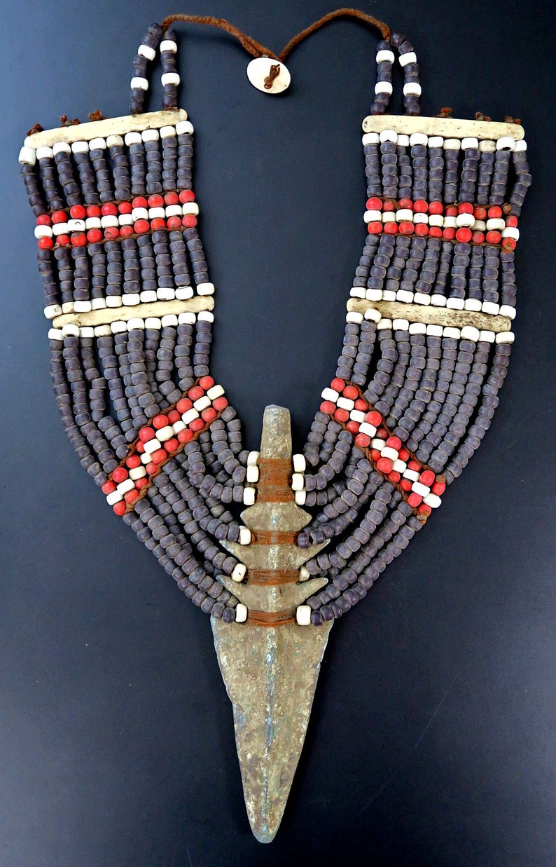 Huge Old Naga Necklace With Enormous Bronze Spear-point - Collectible ...