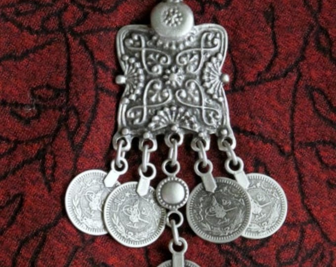 ORNATE TURKISH PENDANT - Large Silver-plated Pendant With Coin Dangles ...