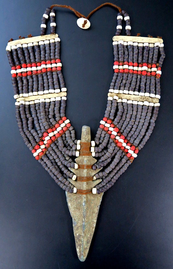 OLD NAGA NECKLACE with Huge Bronze Spear Point Pendan… - Gem