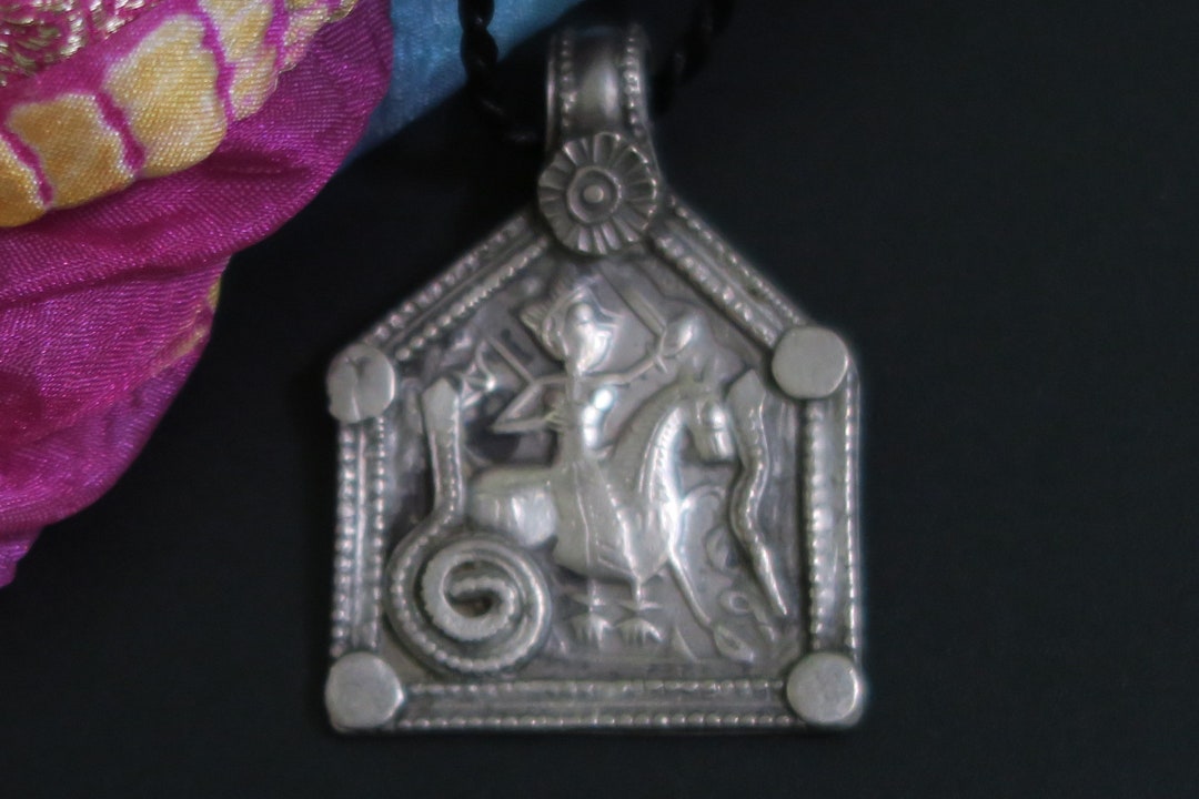 Old Silver Amulet Pendant of India Folk-hero Bhumiya Raj - Handcrafted ...