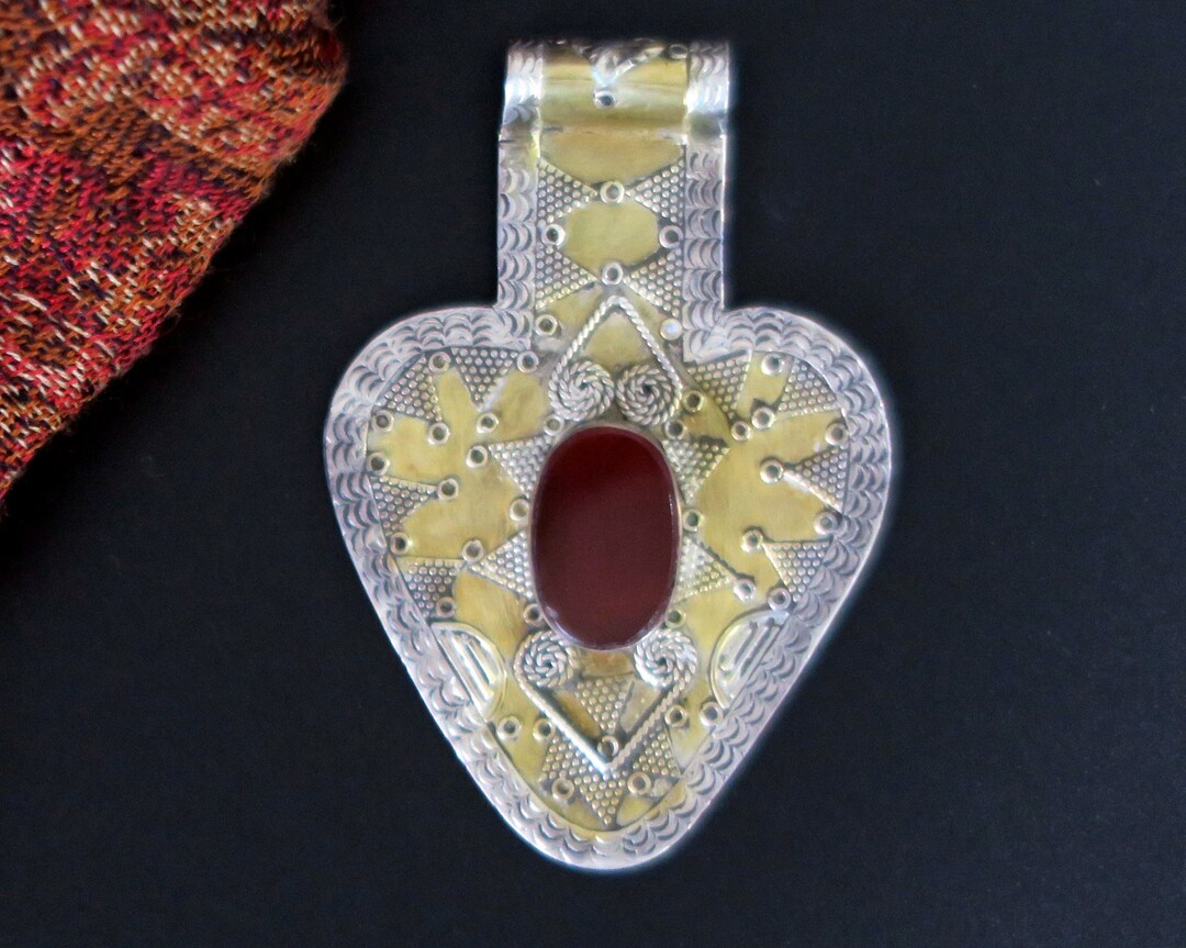 SILVER ASYK PENDANT - Gilded Vintage Turkmen Asik Pendant - Handcrafted ...