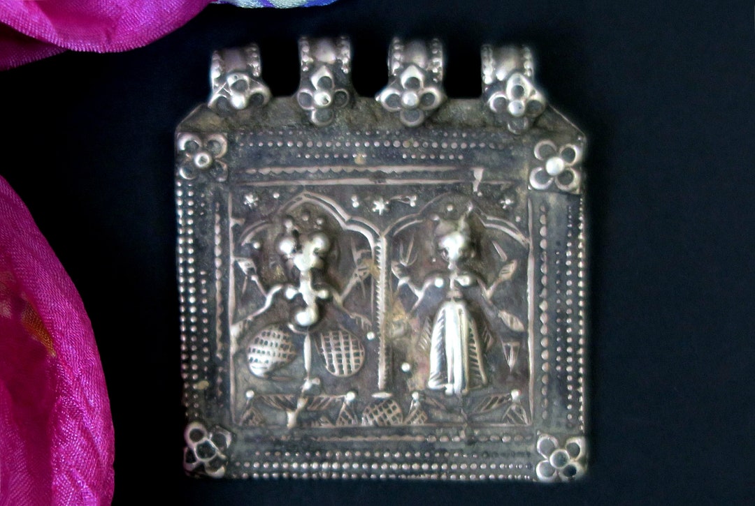 Large Old Silver Shiva and Parvati Pendant - Handmade Symbolic Tribal ...