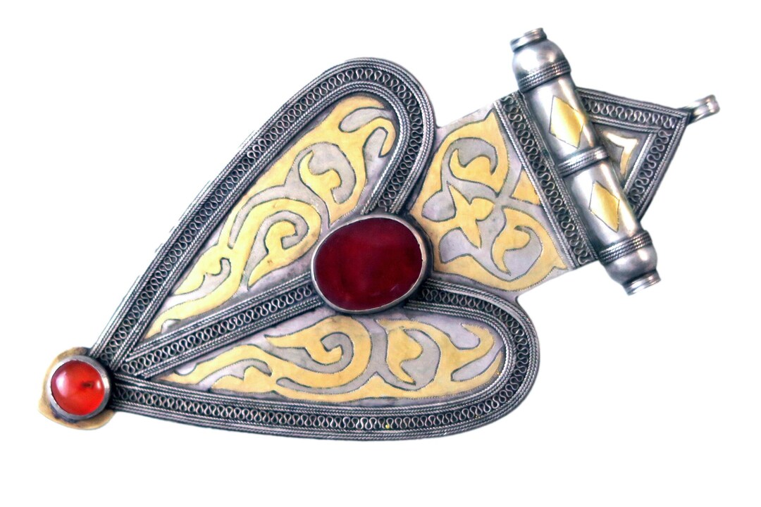 ANTIQUE TURKMEN PENDANT - Large Silver Ersari Asyk Pendant With ...