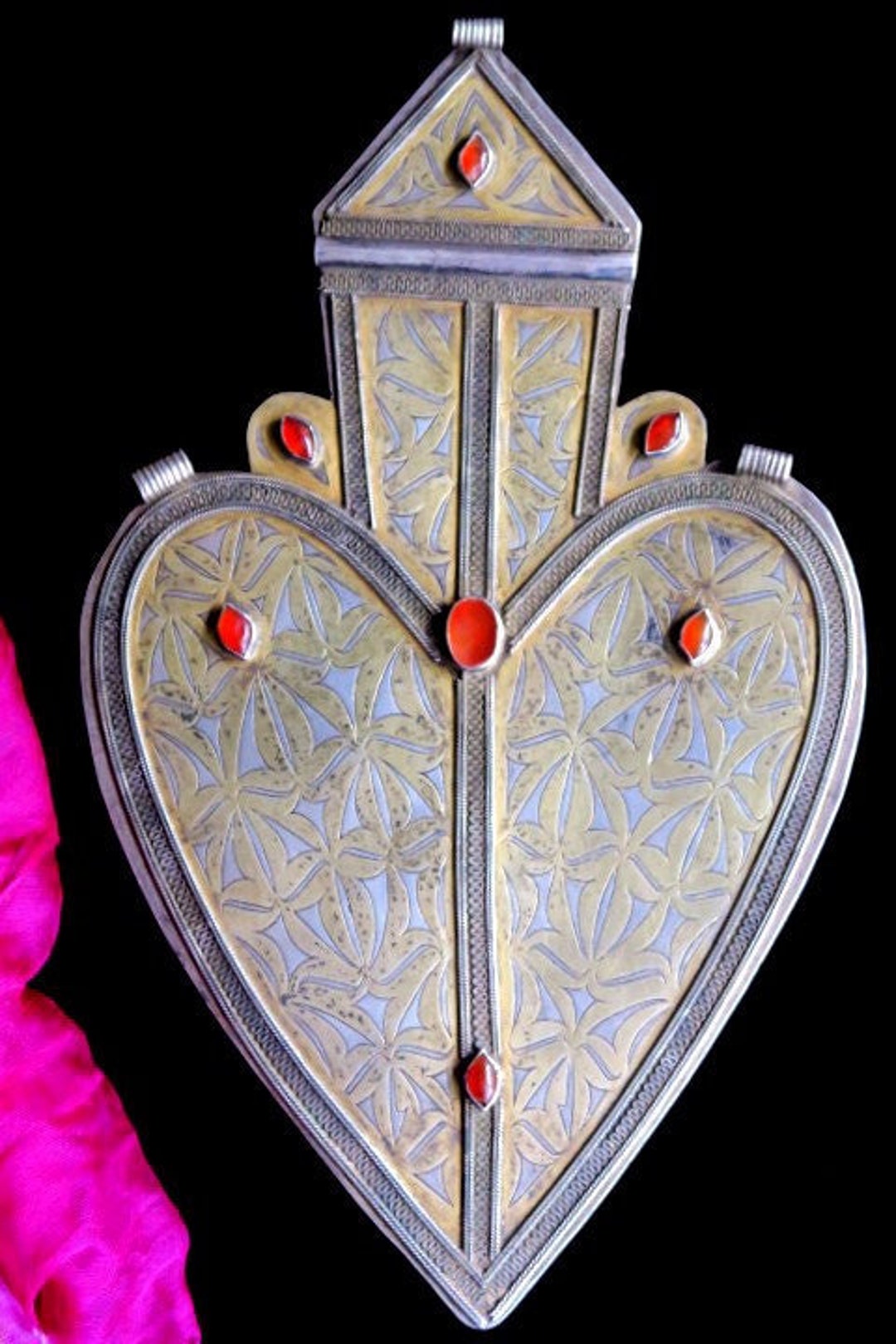 ANTIQUE TURKMEN PENDANT - Huge Old Silver Teke Asyk Pendant - Symbolic ...