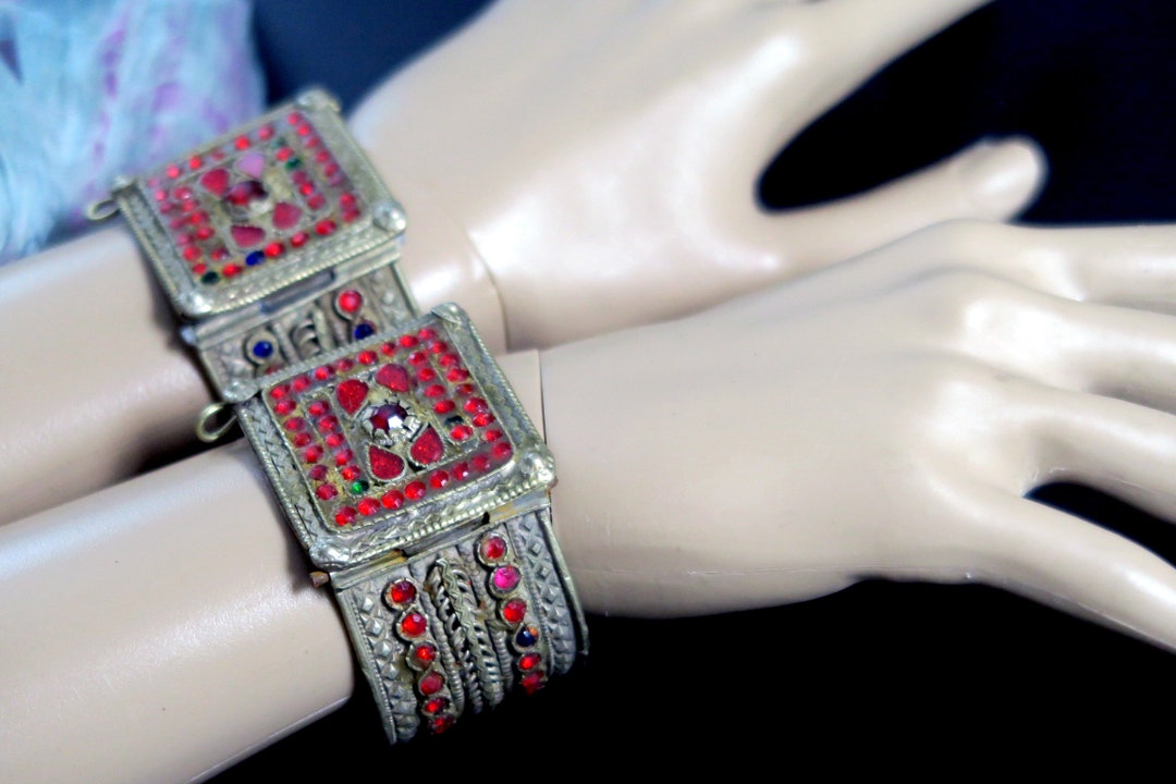 PAIR of KUCHI BRACELETS 2 Vintage Beaded Afghan Bracelets Handcrafted ...