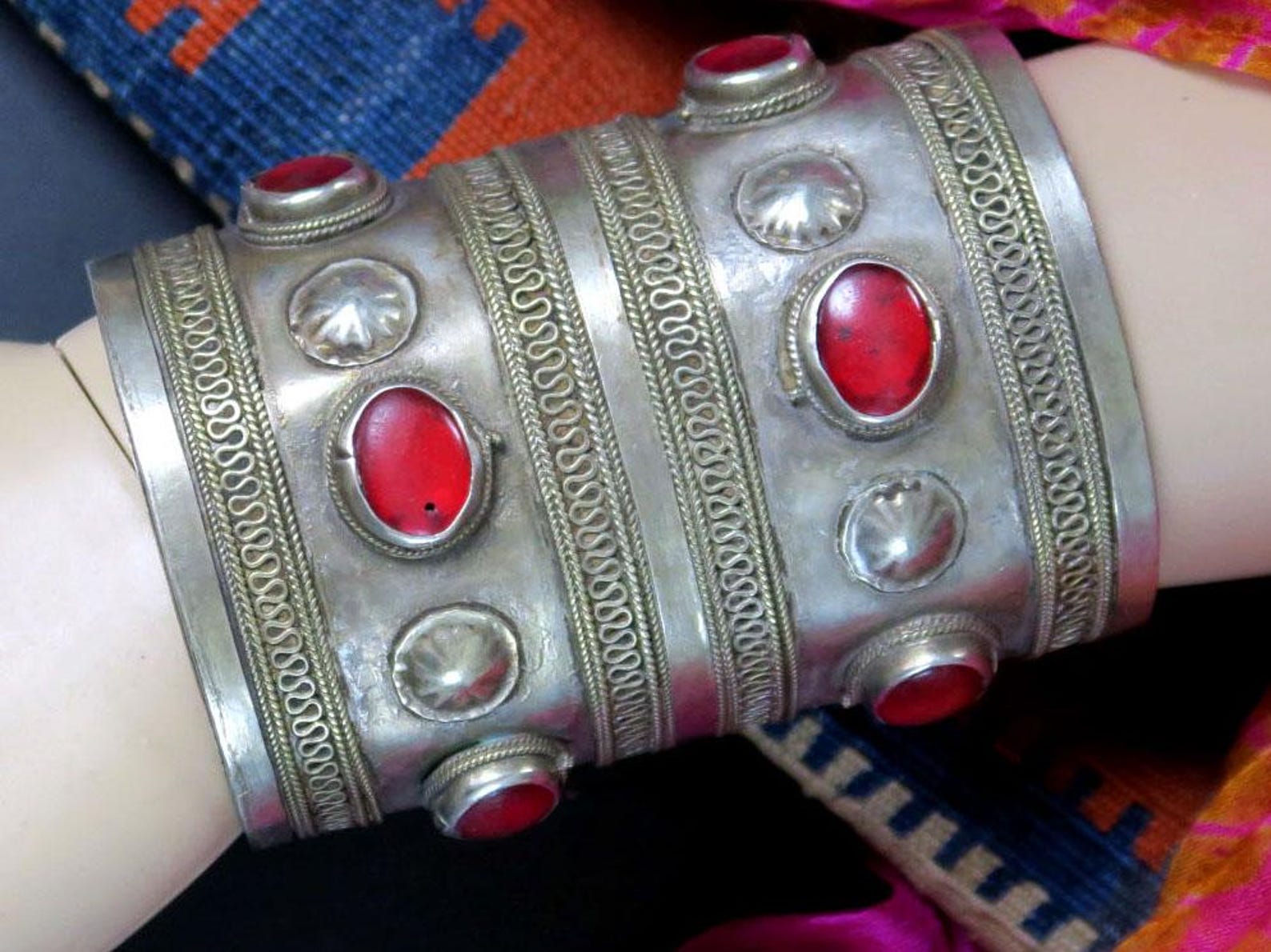 Vintage Turkmen Jewelry- Long 2-tier Ersari Bilezik Cuff Bracelet ...