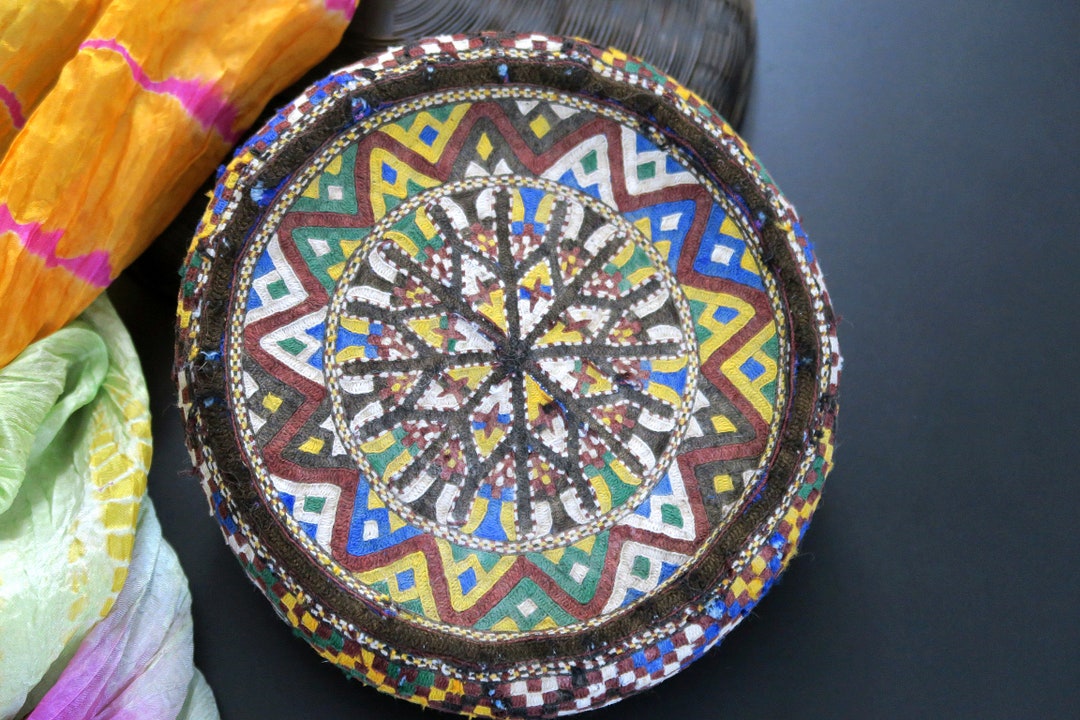 Turkmen Traditional Embroidered Cap (taqiyah) - Vintage Tribal Head ...