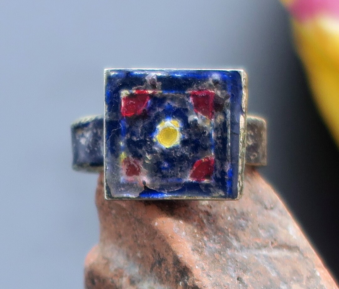 VINTAGE MULTAN RING - Traditional Old Blue Enamel Ring From Afghanistan ...