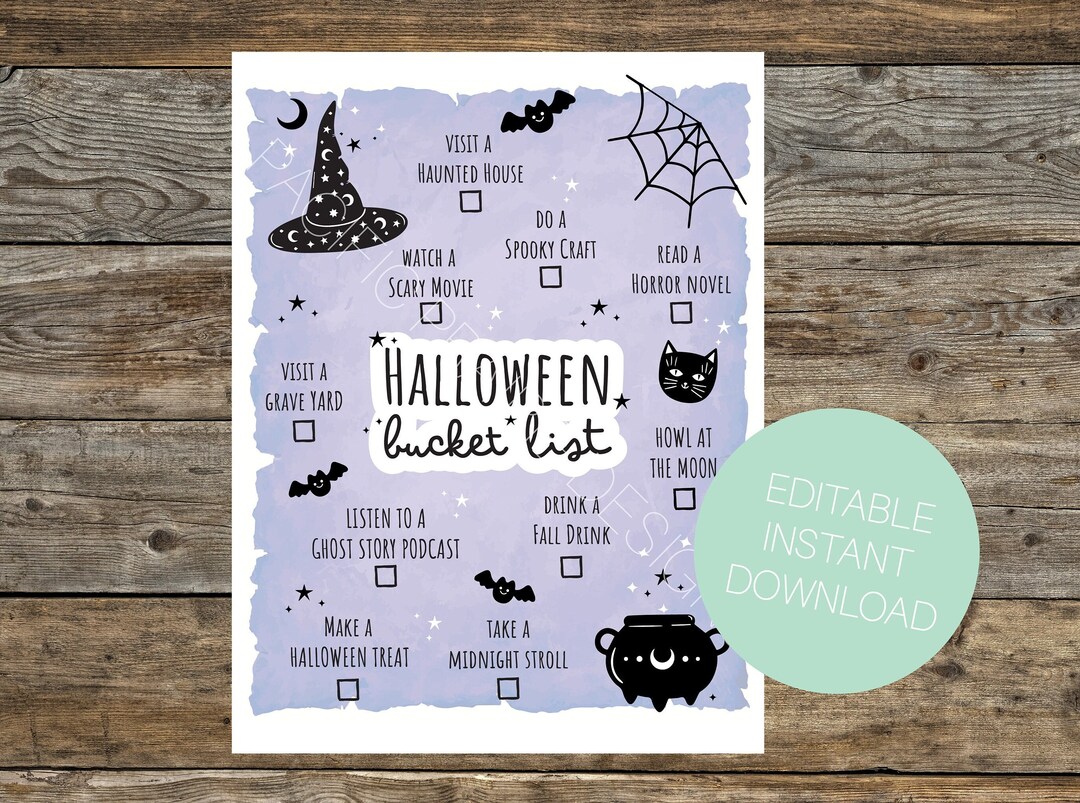 EDITABLE Halloween Bucket List, Fall Bucket List, Halloween Printable ...