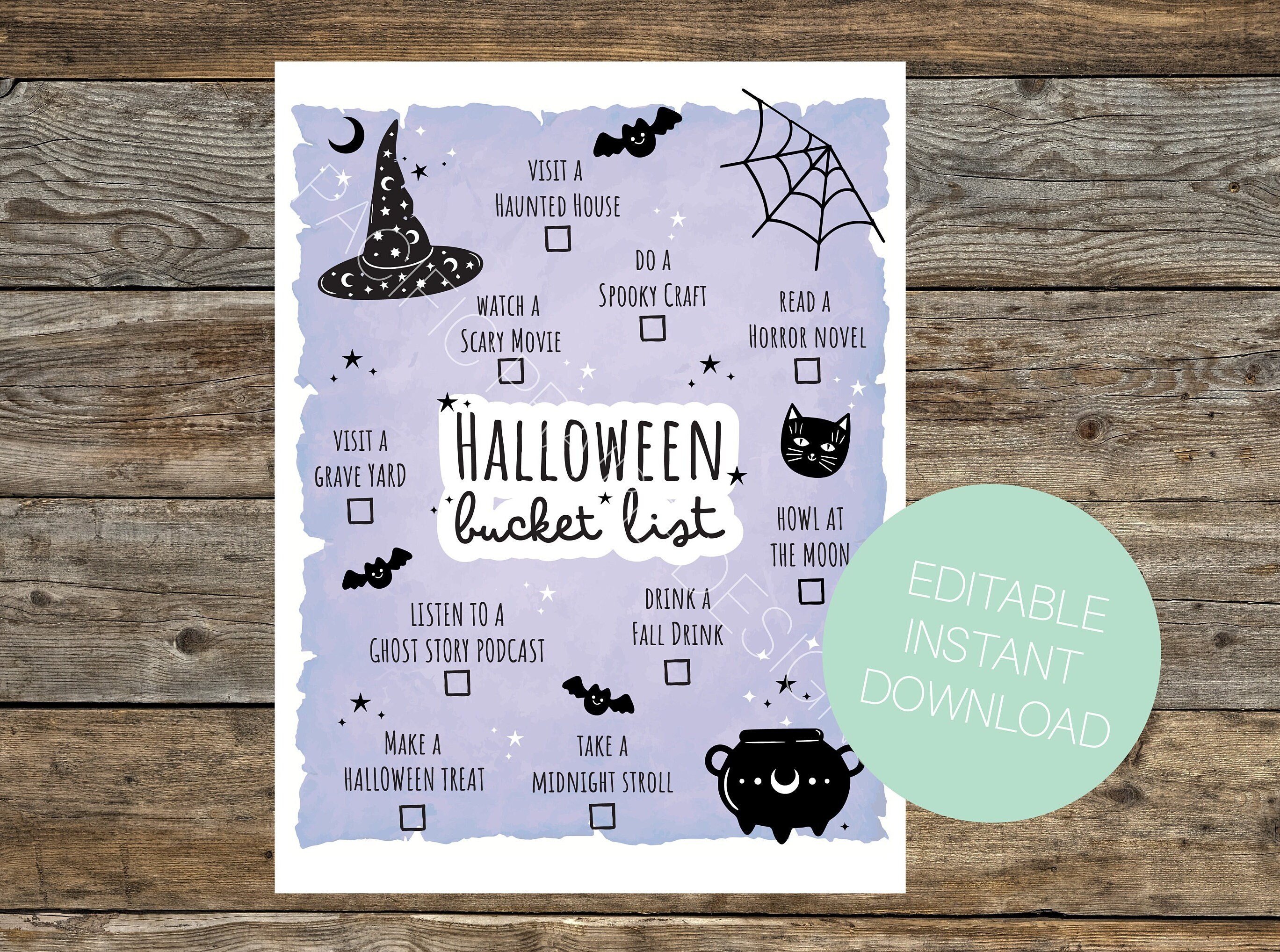 EDITABLE Halloween Bucket List, Fall Bucket List, Halloween Printable ...