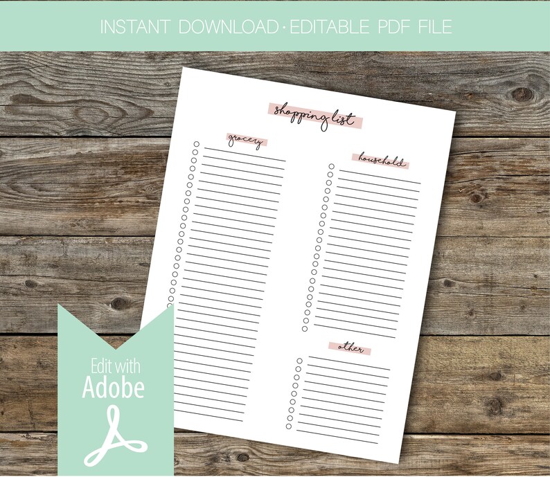 EDITABLE Grocery Shopping List, Printable, Minimalist, Home ...