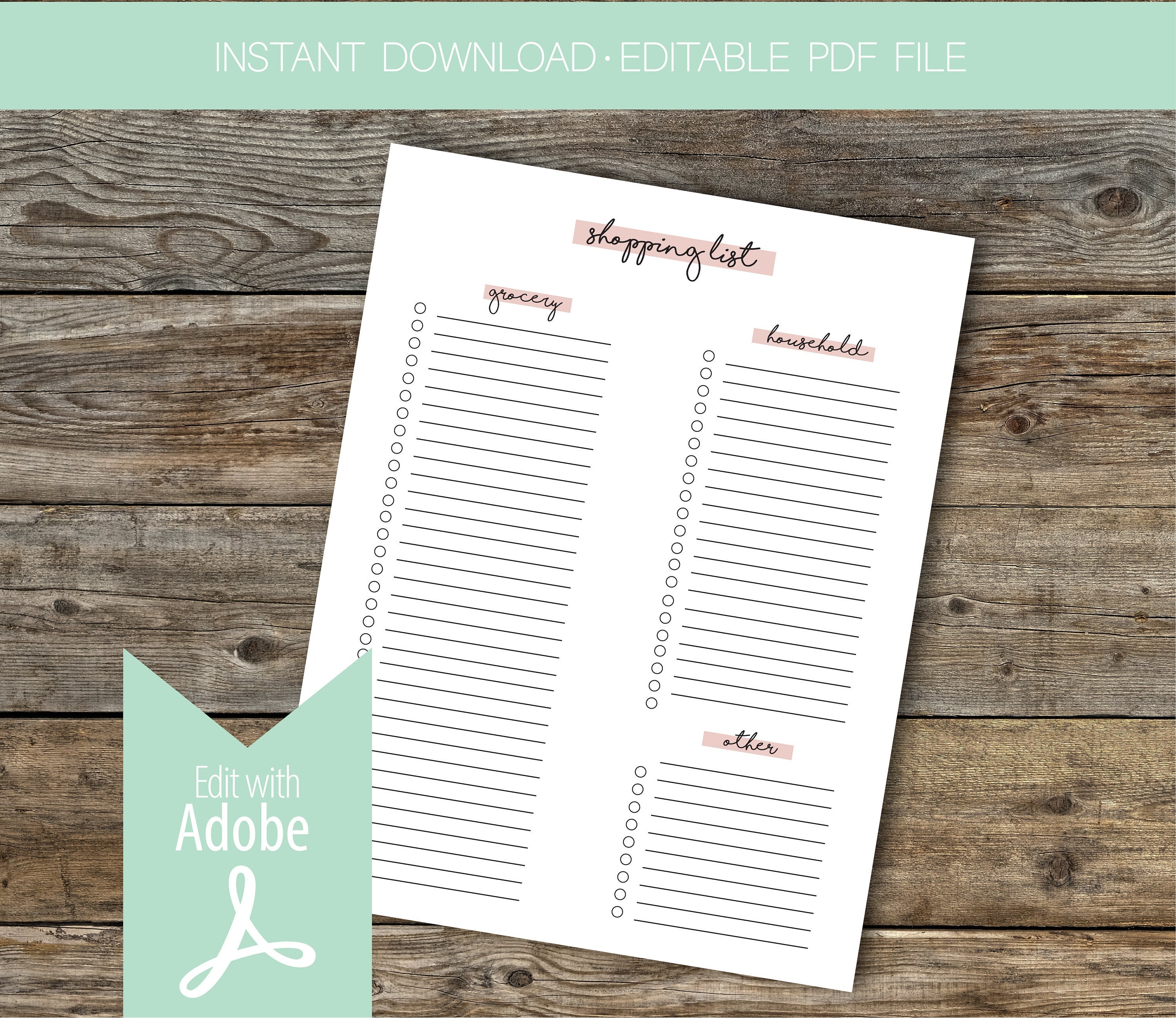 EDITABLE Grocery Shopping List, Printable, Minimalist, Home ...