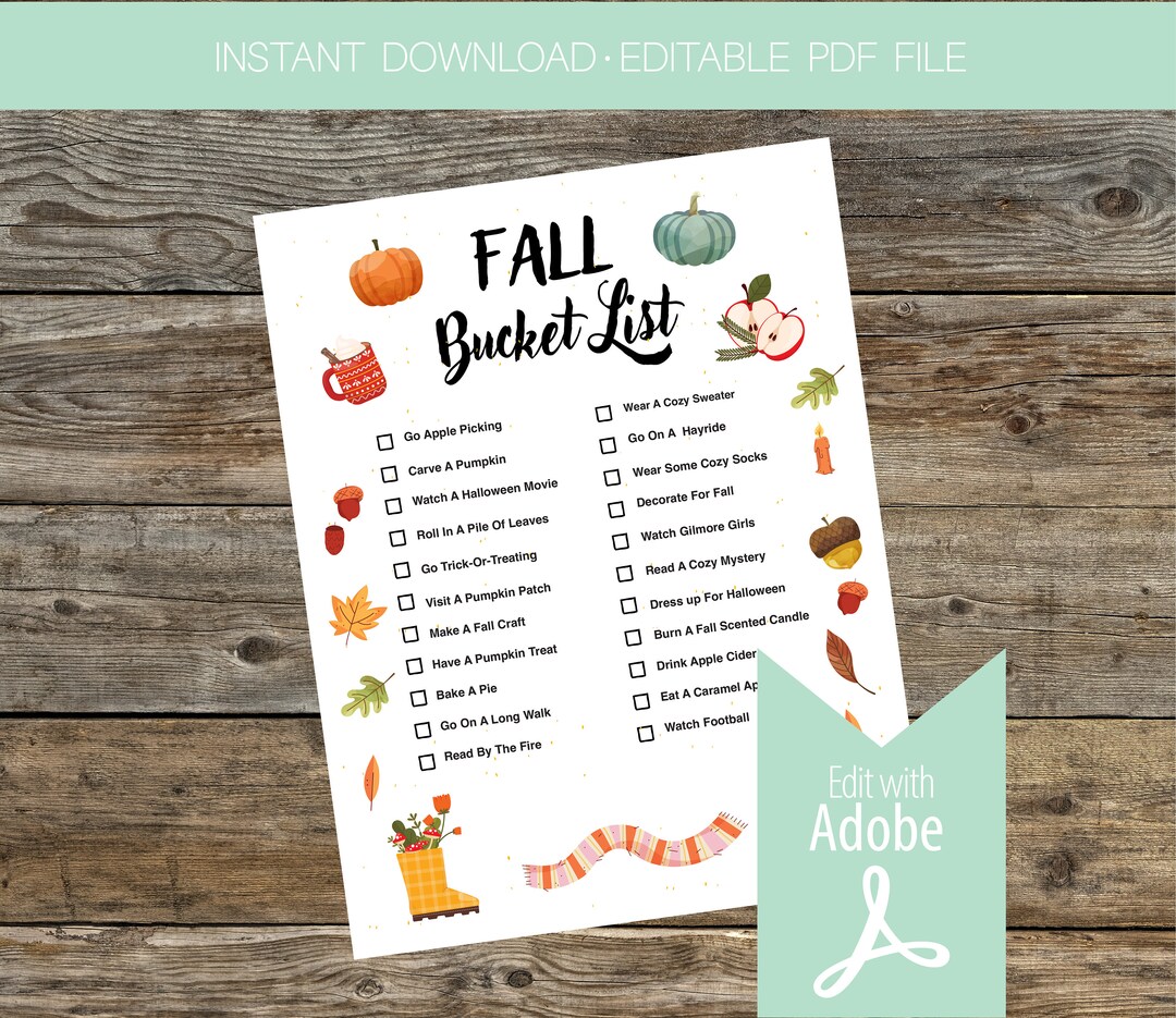 EDITABLE Fall Bucket List, Kids Fall Activities, Fun Fall Printable - Etsy
