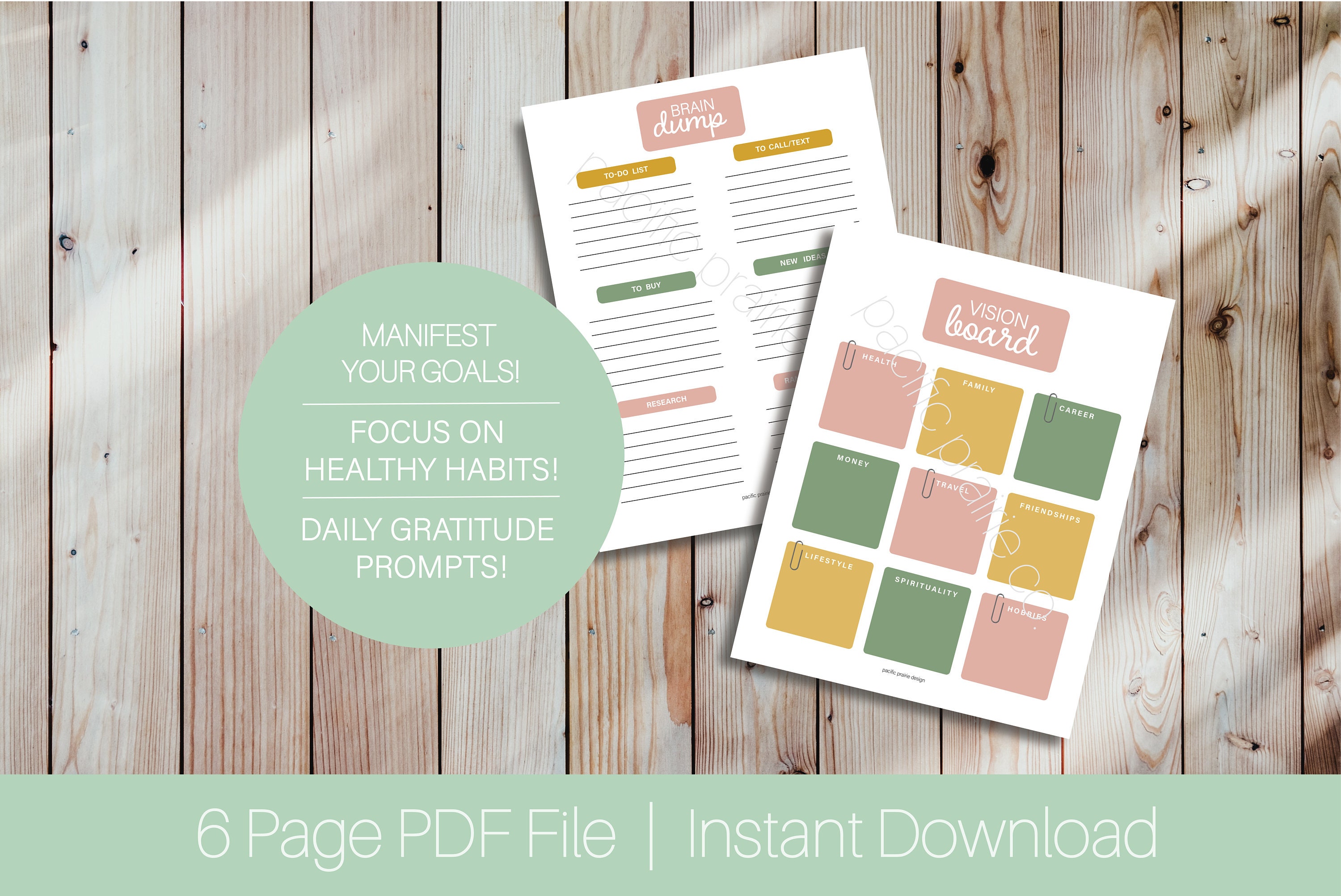 EDITABLE and Printable Goal Planner, 6 Page Bundle, Gratitude Journal ...