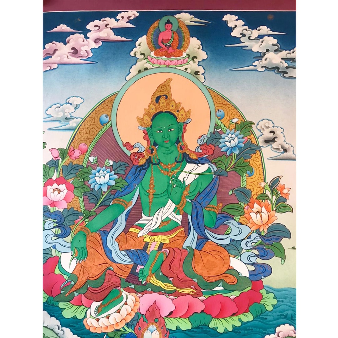 Green Tara Shyama Tara Sgrol-ljang Goddess Compassion Thangka Painting ...