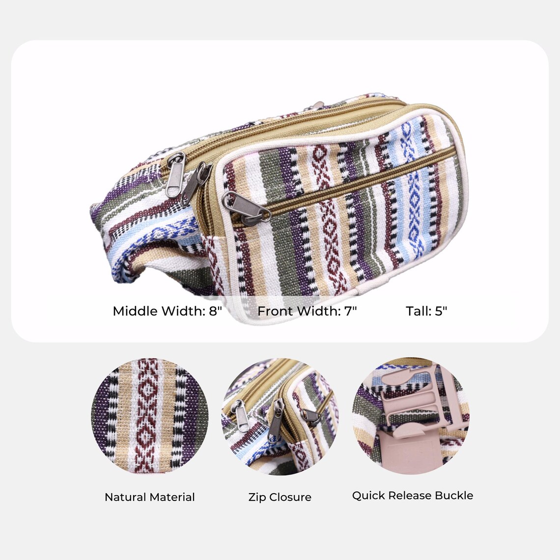 Boho Cotton Fanny Pack: Multi-pocket Crossbody Sling Belt for Travel ...