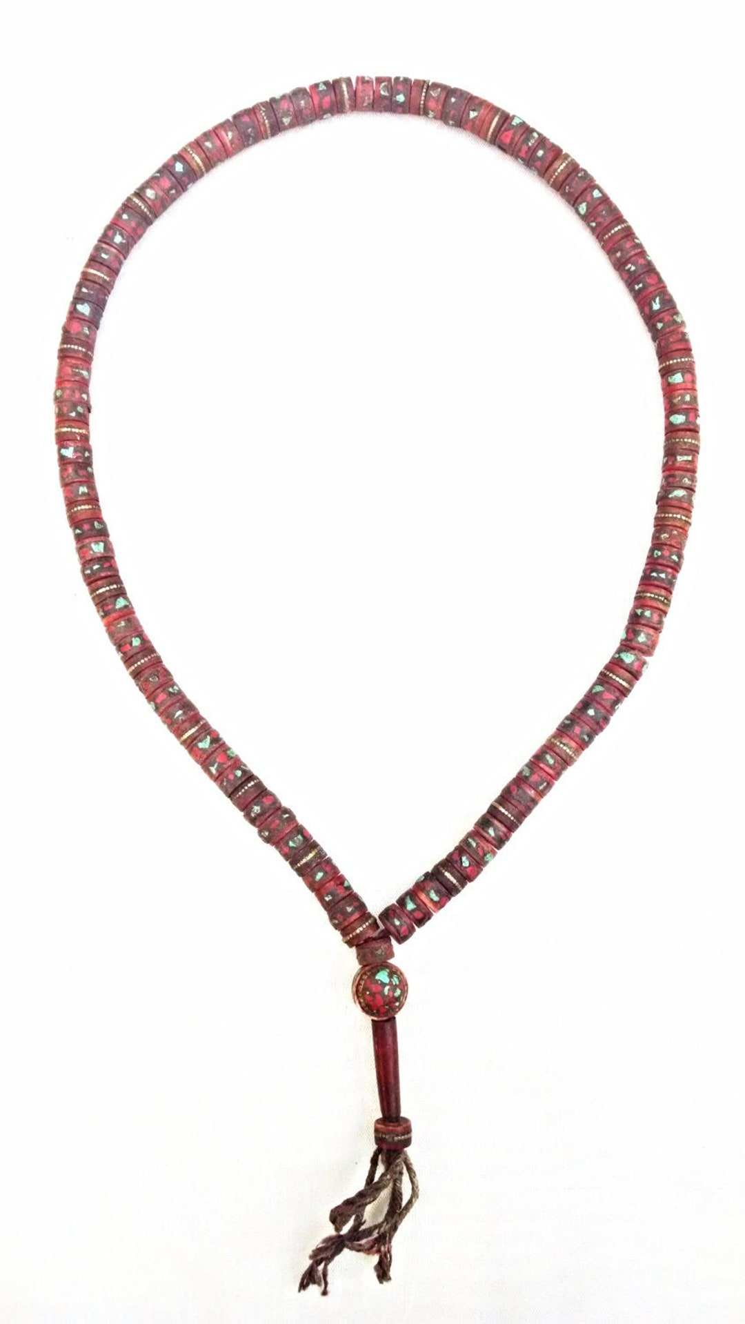 Vintage Tribal Yak Bone Mala Jewelry Oiled Necklace Turquoise Coral ...