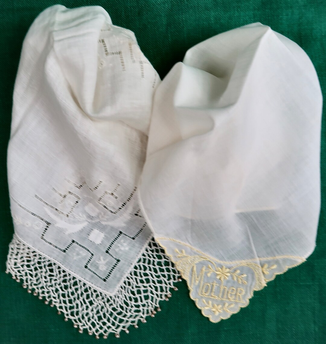 Vintage Handkerchief Group of 2/ Ivory Hanky Lot/ Hanky With Crocheted ...