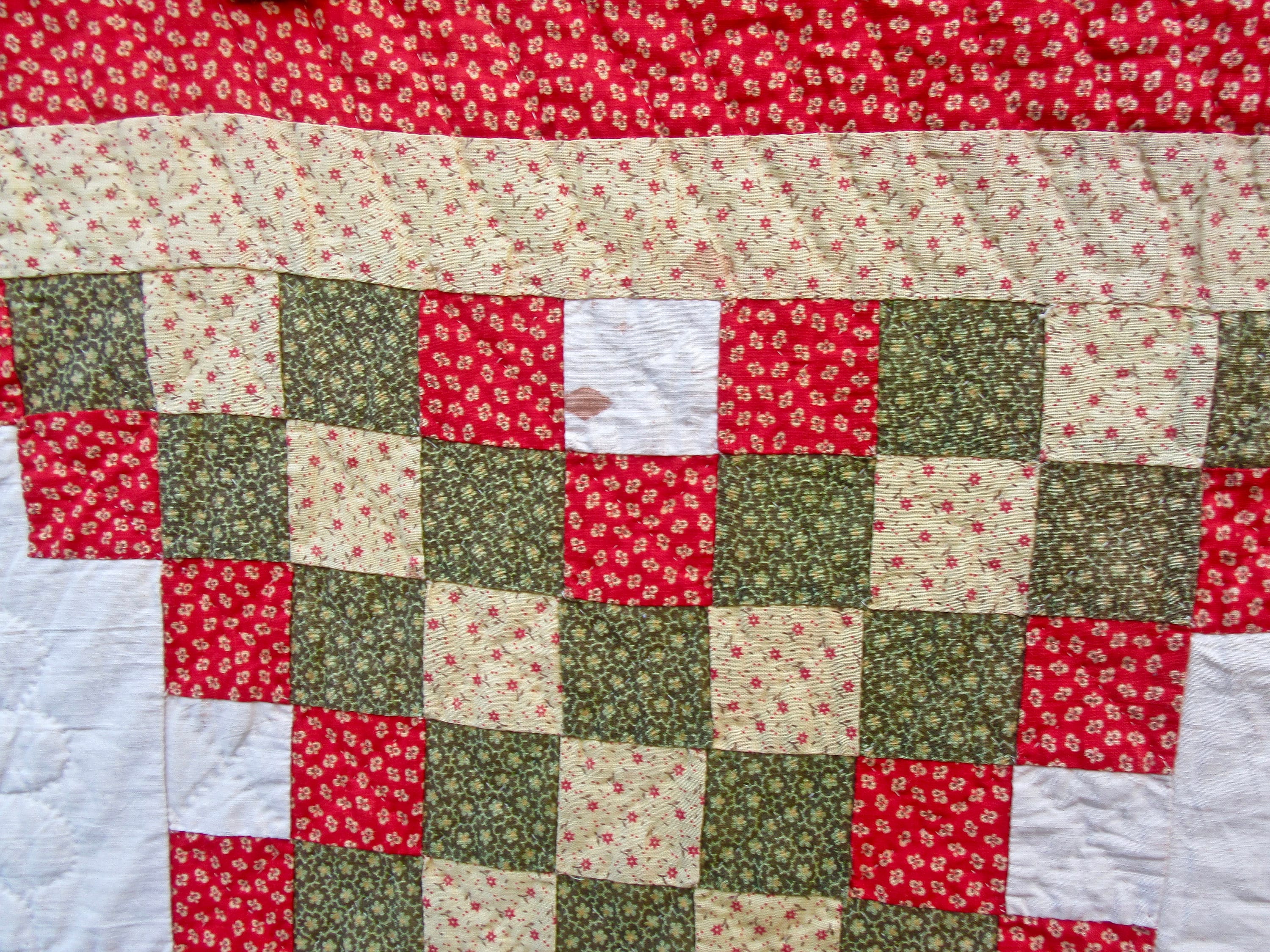 Triple Irish Chain Antique Quilt in Turkey Red Green and | Etsy