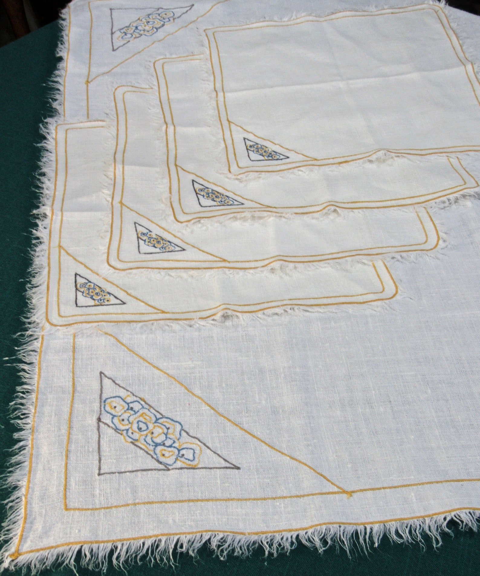 Vintage Linen Tablecloth With Art Deco Motif and Gold Trim, With Four ...