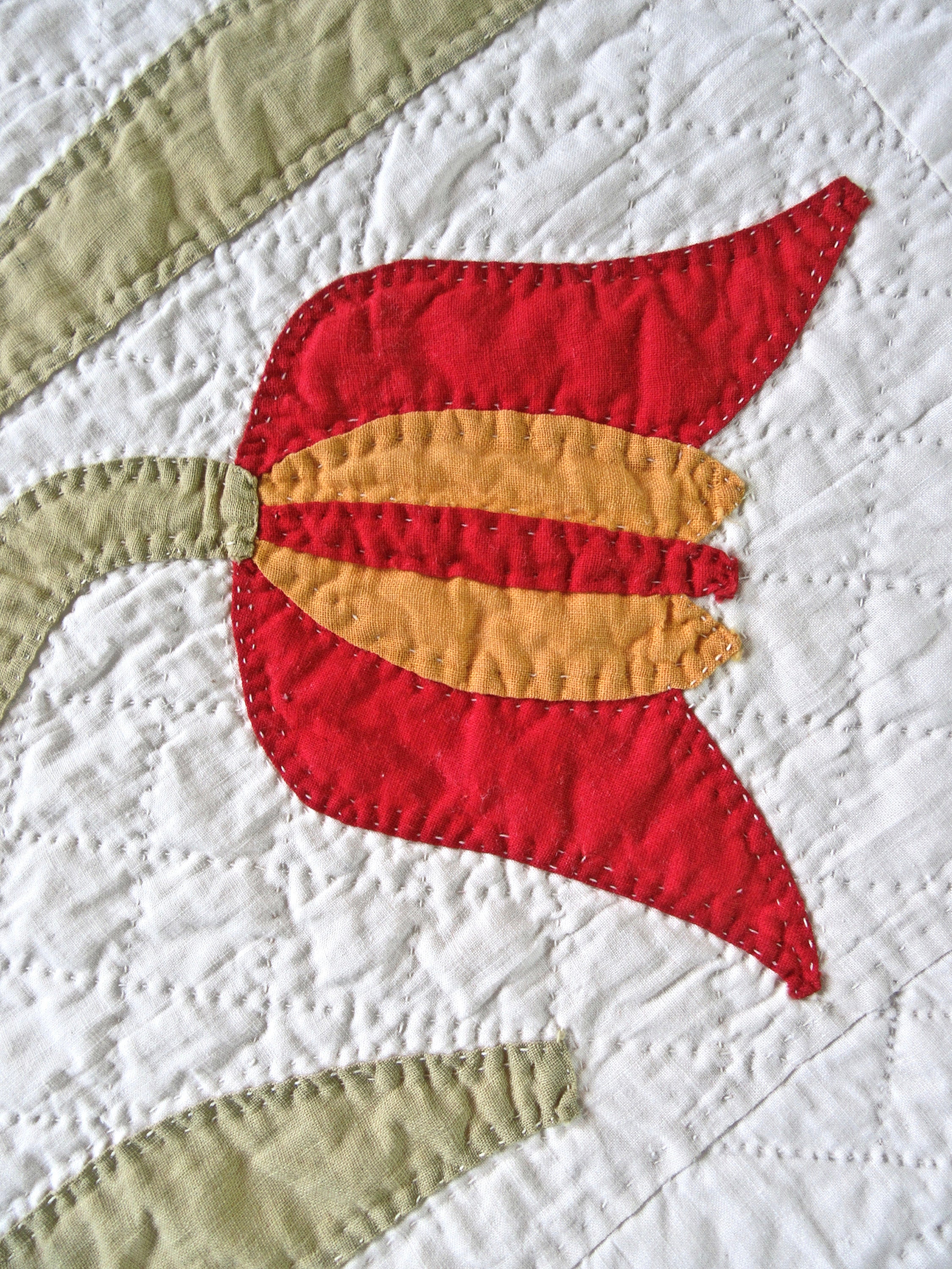 Tulip Appliqué Antique Quilt in Red and Cheddar with Green | Etsy