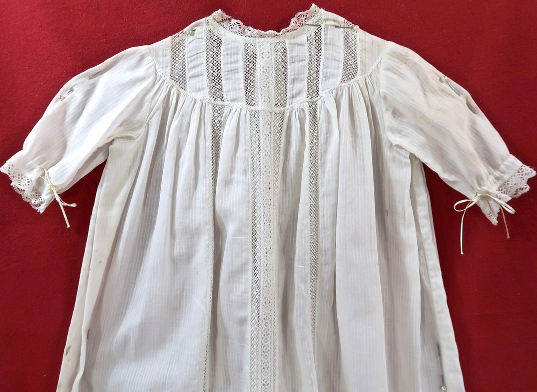 Vintage Ivory Cotton Batiste Baptism Dress or Christening Gown With ...