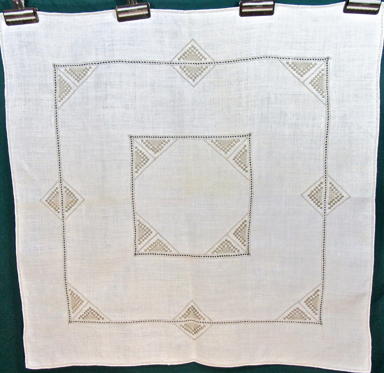 Vintage Natural Linen Tablecloth With Ecru Drawn Thread Work and ...