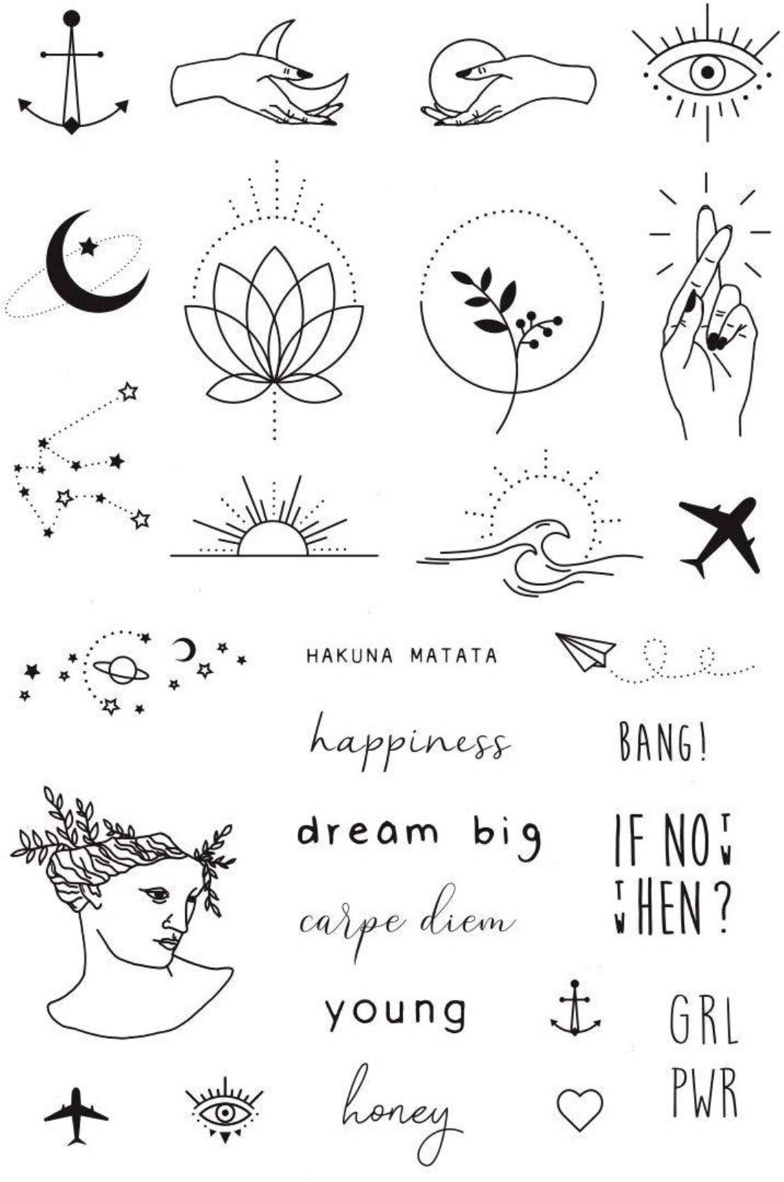 Temporary Tattoo Set by Tatsy, the Simple Set, for Women and Men ...