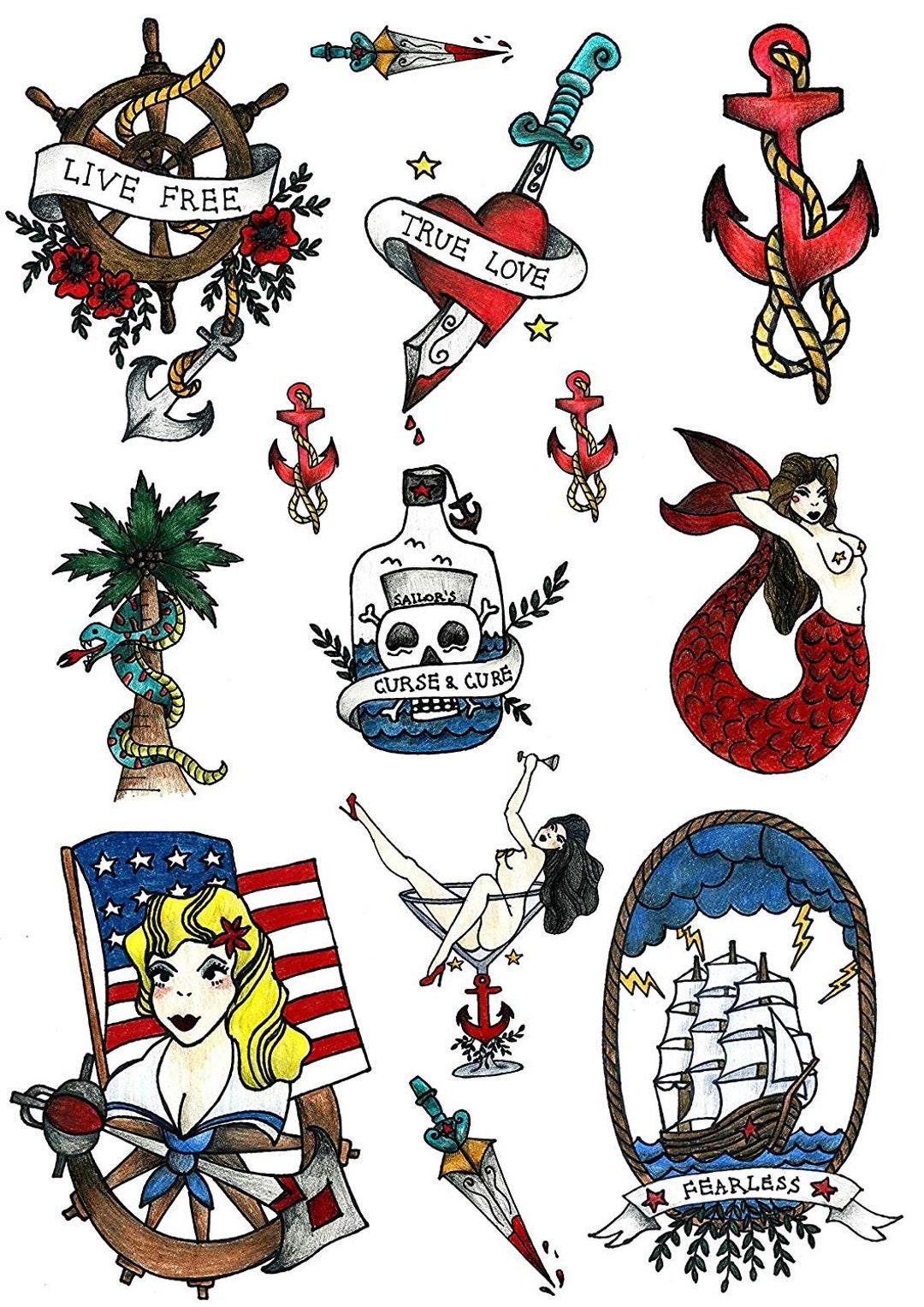Sailor Seaman Marine Temporary Tattoo Set by Tatsy, Original Cool ...