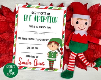 Elf Adoption Certificate Christmas Printable Kids Christmas - Etsy