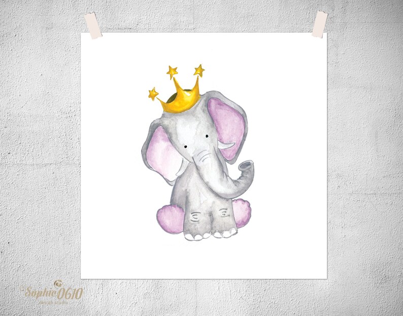 Watercolor King or Queen Elephant Nursery Poster Instant - Etsy